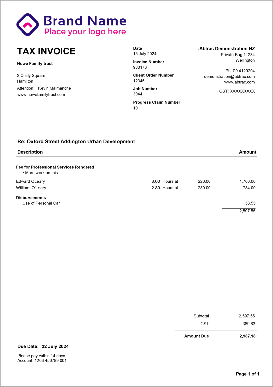 Invoice Template Modification examples – Abtrac Support