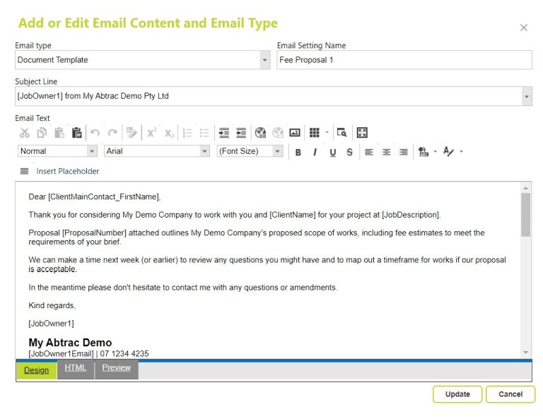 Setting up email templates – Abtrac Support
