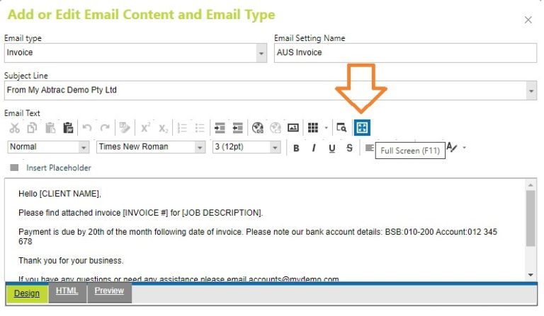 Setting up email templates – Abtrac Support