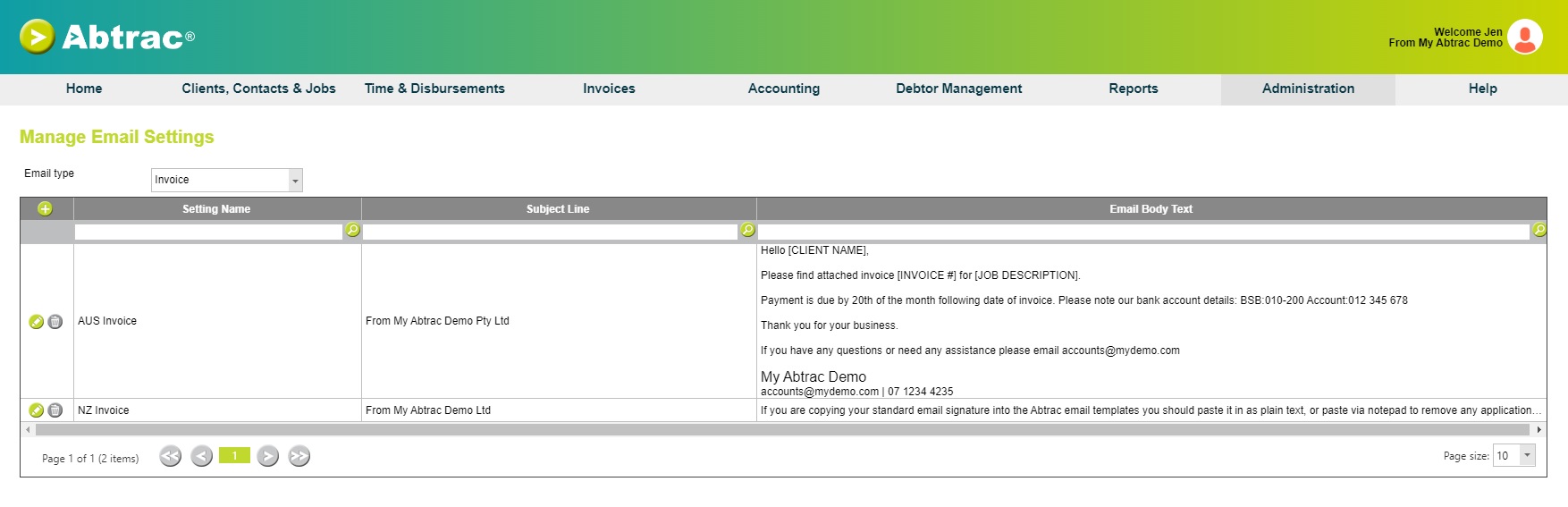 Setting up email templates – Abtrac Support