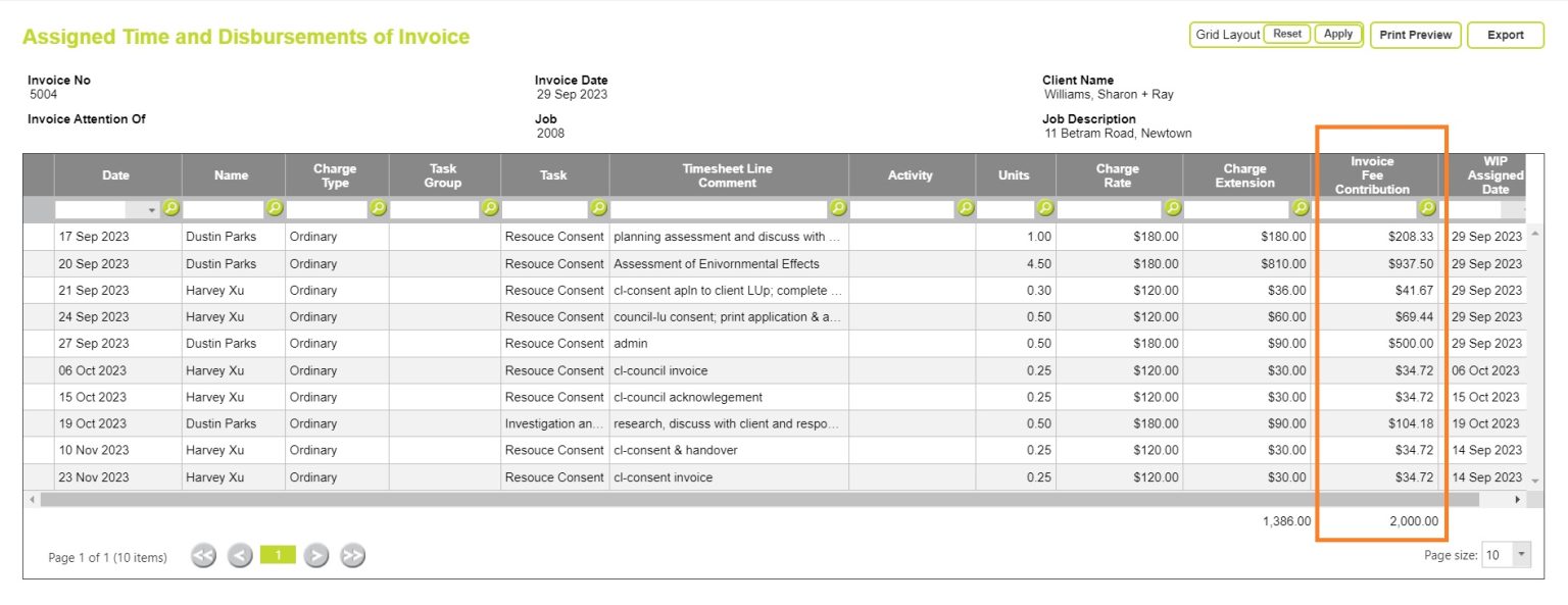 Fee Contribution (aka. Invoice Fee Contribution, WIP Value Fee ...