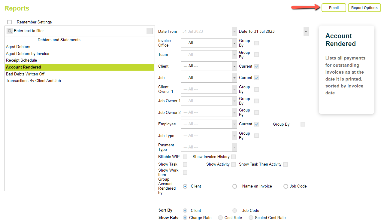 Account Rendered Report (How to send invoice statements) – Abtrac Support