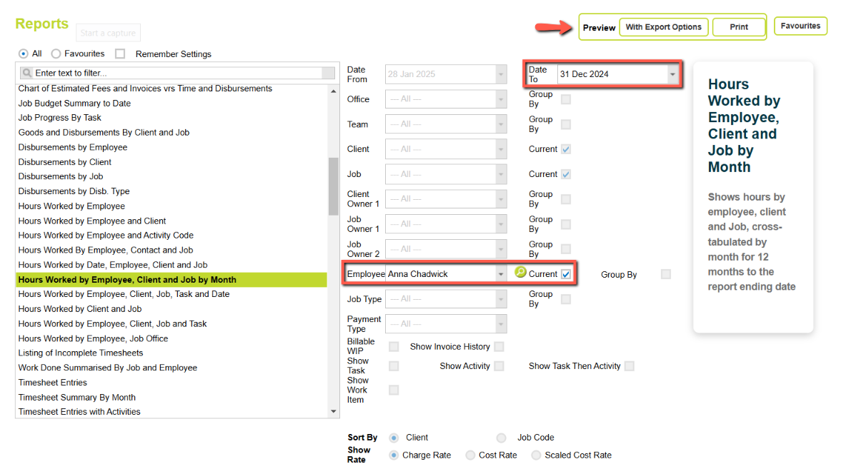 Hours Worked by Employee, Client and Job by Month Report – Abtrac Support