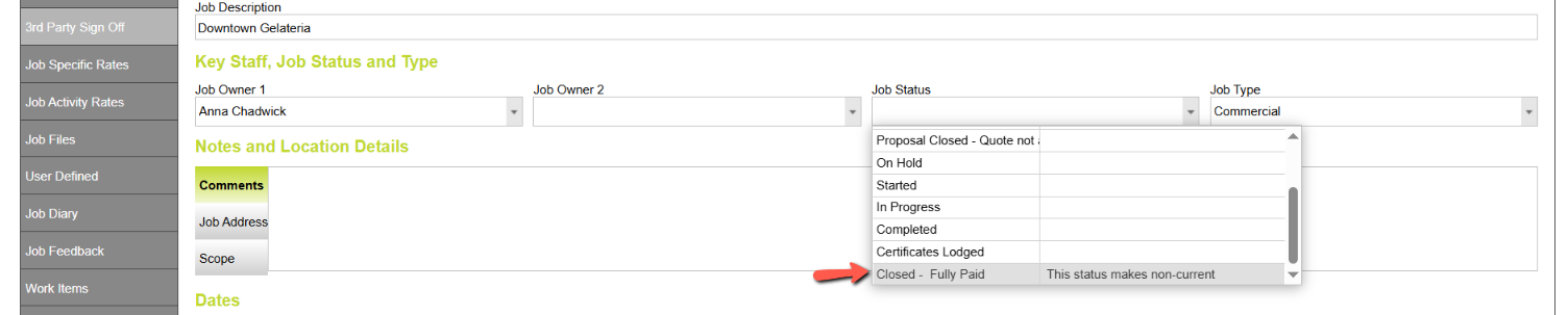 Job Status (Project Status) – Abtrac Support