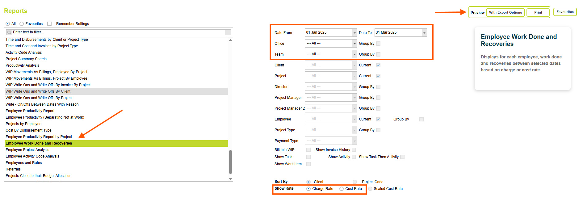 Employee Work Done and Recoveries Report – Abtrac Support
