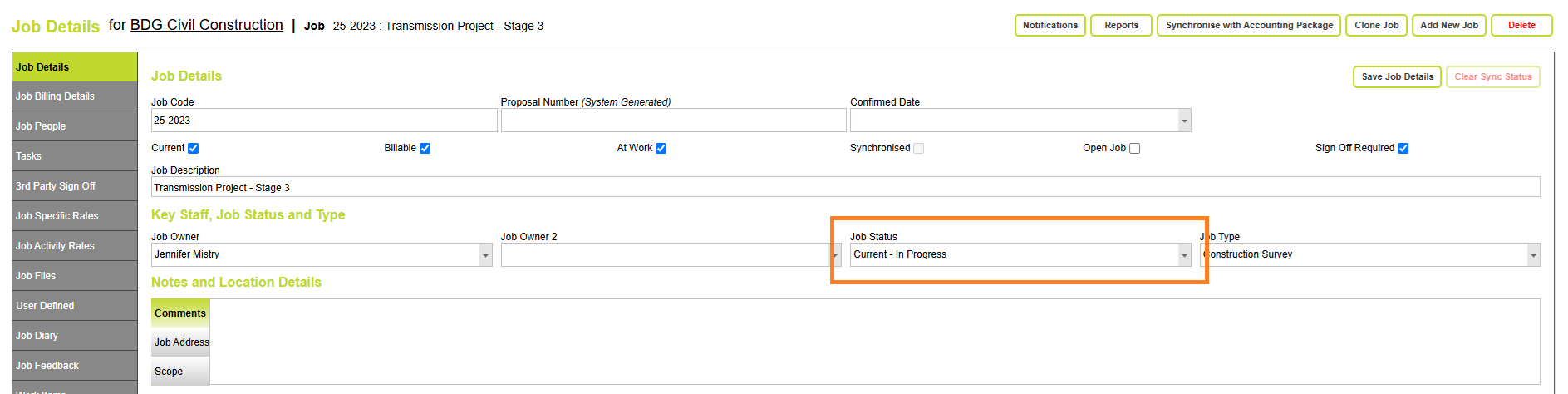 Job Status (Project Status) – Abtrac Support